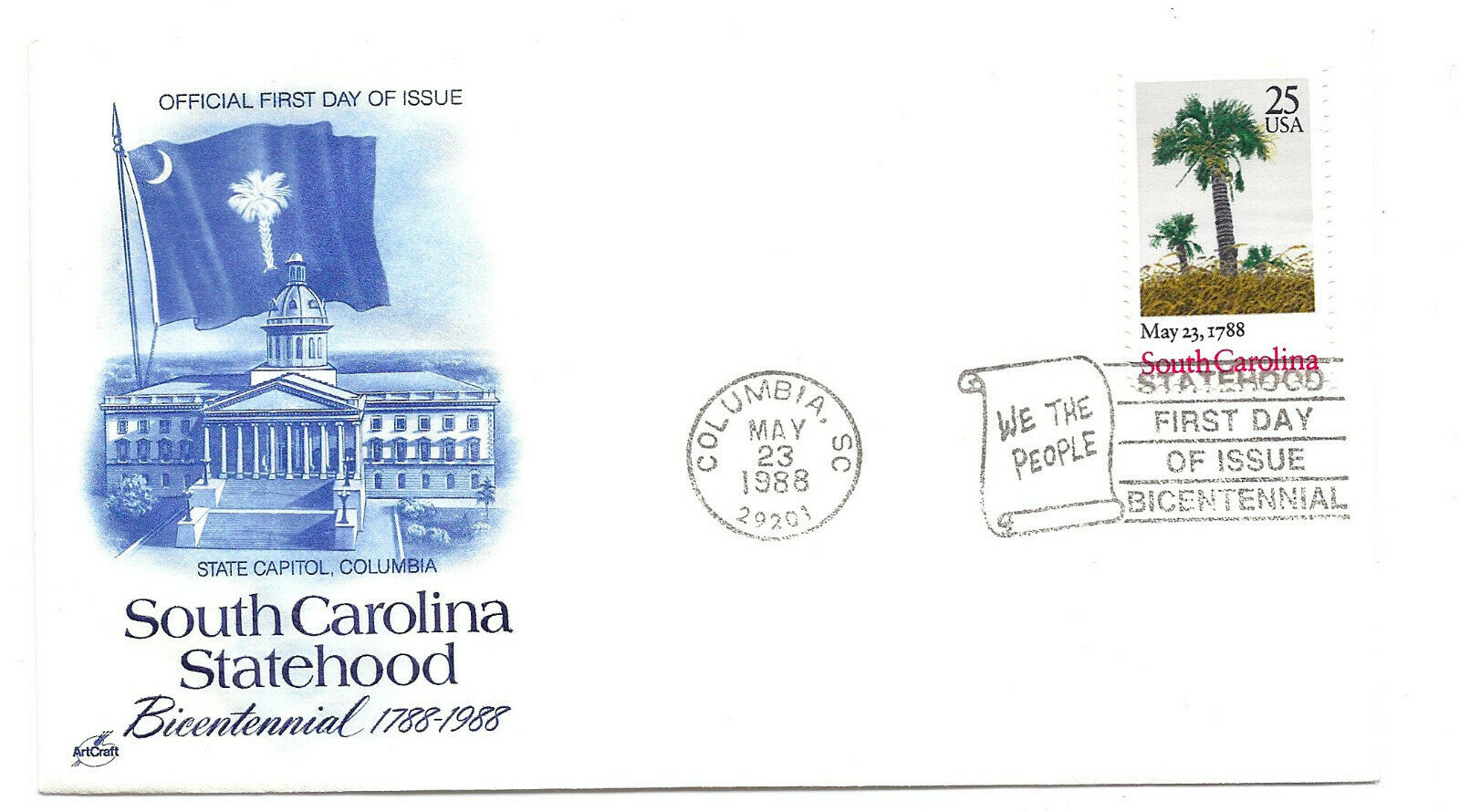 2343 South Carolina Statehood Bicentennial, Artcraft FDC | United ...