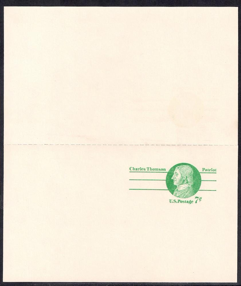 UY25 7 cent + 7 cent Charles Thompson Postal Card mint NH XF / HipStamp