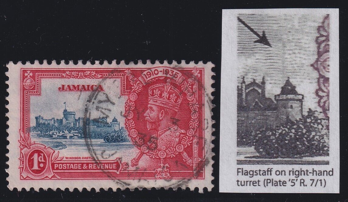 Jamaica, SG 114d, used "Flagstaff on Right Hand Turret" variety ...