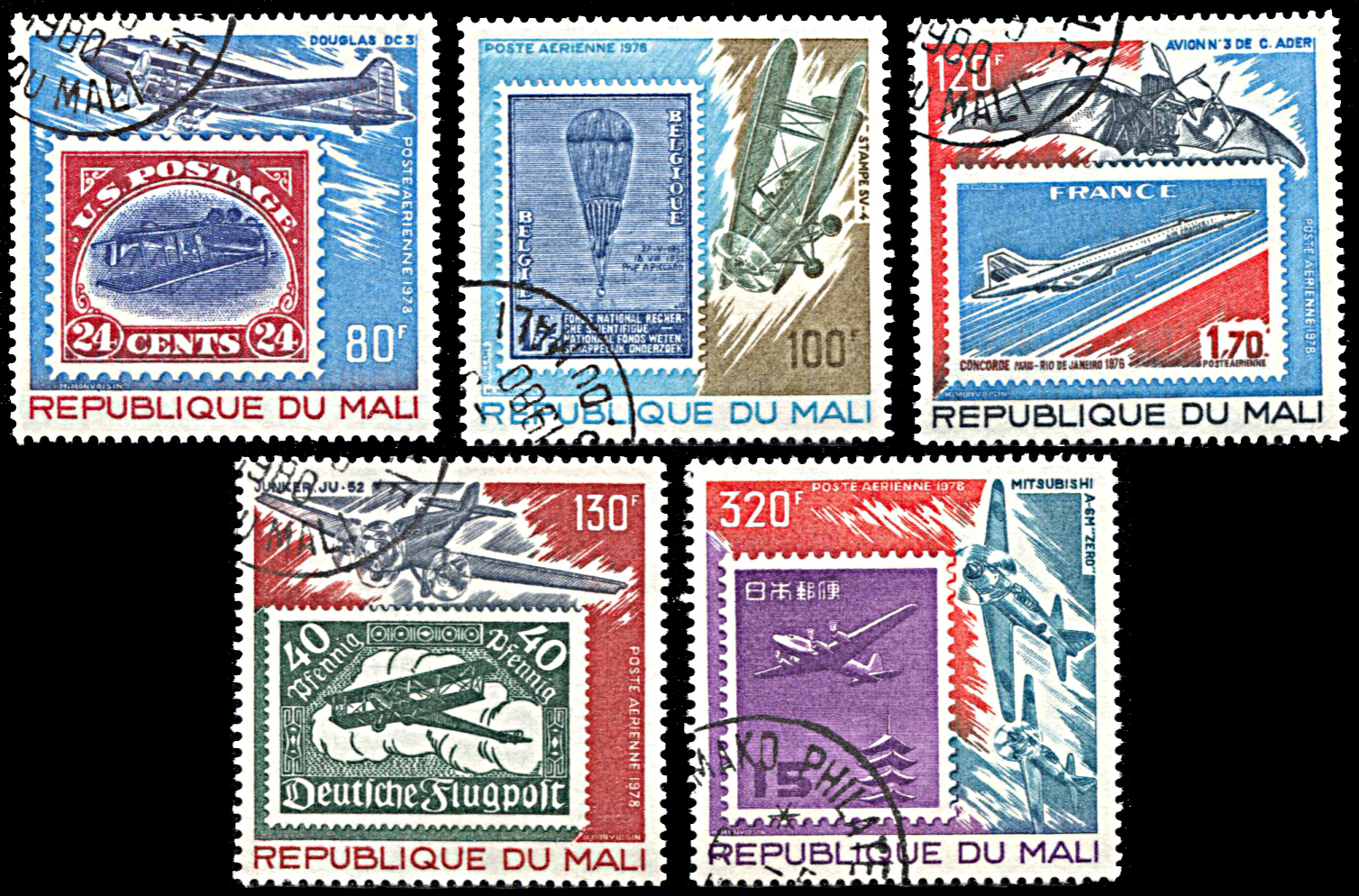 Mali C343-C347, CTO, Stamps Depicting the History of Aviation | Africa ...
