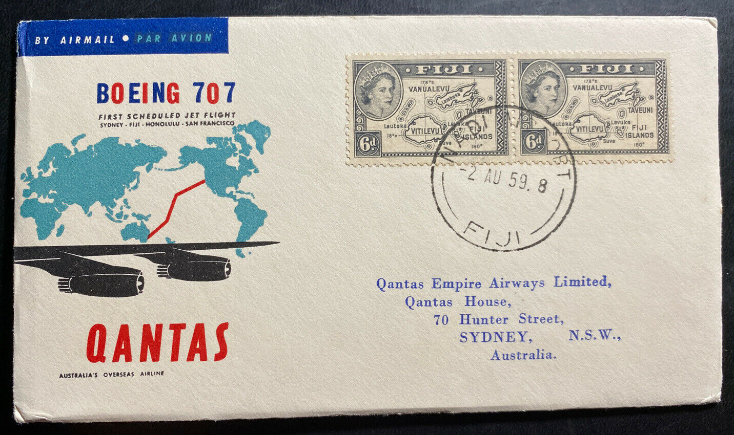 1959 Nadi Fiji First Jet Flight Qantas Airmail Cover FFC To Sydney ...