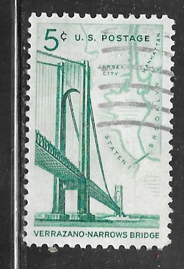 USA 1258: 5c Verrazano-Narrows Bridge and Map of New York Bay, used, VF ...