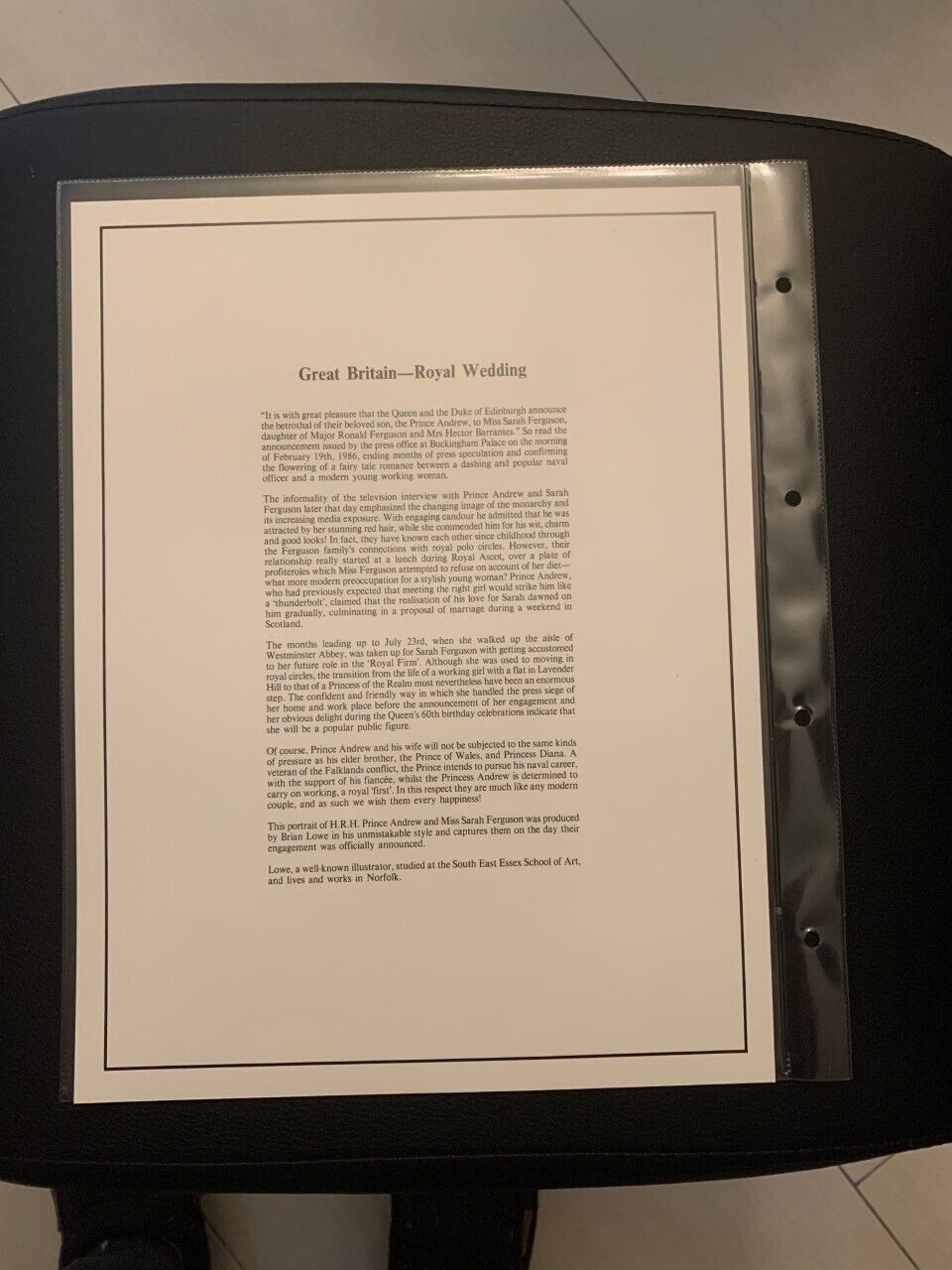 1986 Great britain royal wedding FDC panel, big size with plastic ...