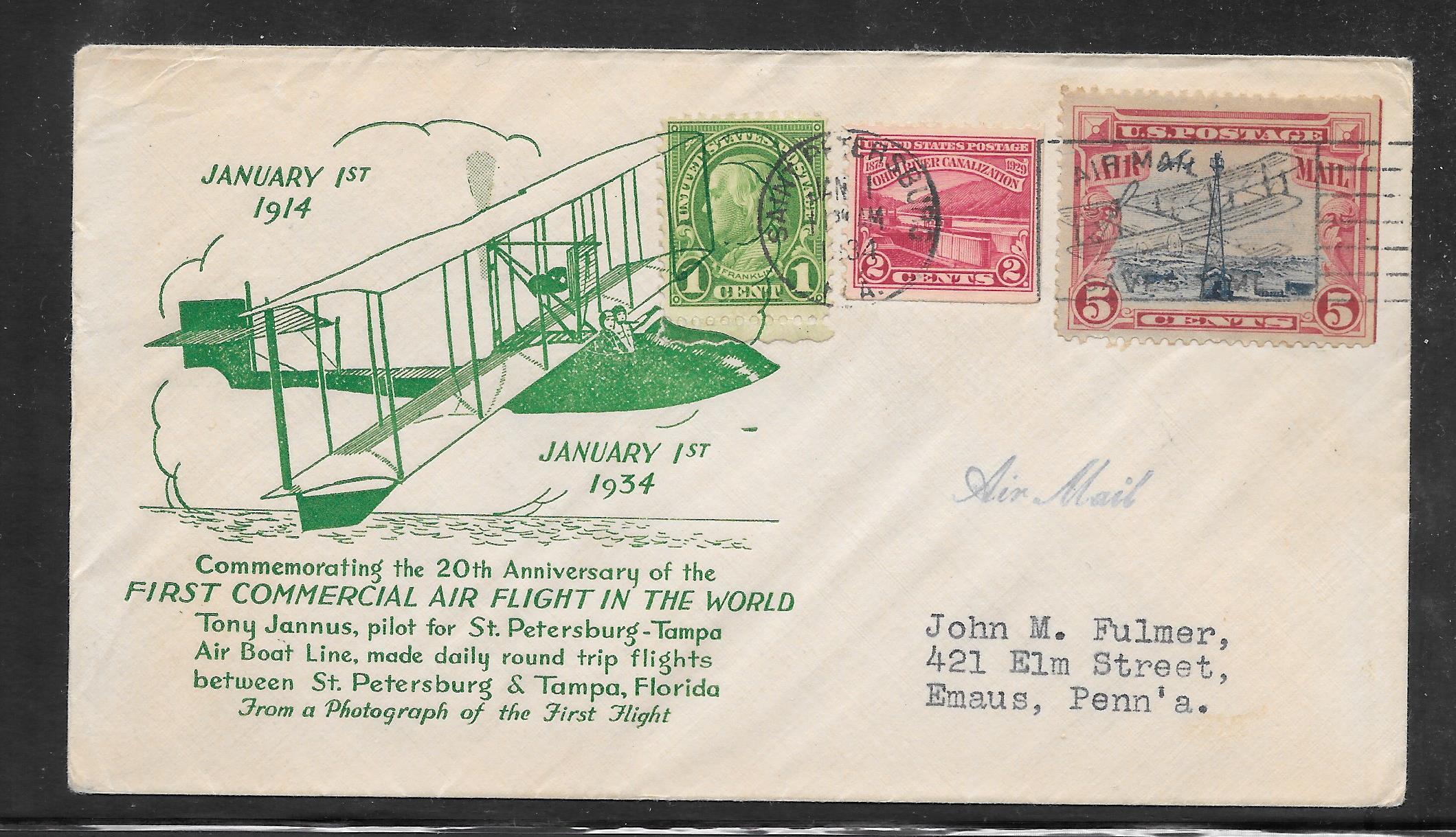 #C11 First Commercial AIR Flight 20th Anniversary. JAN/11/1934 Cover ...