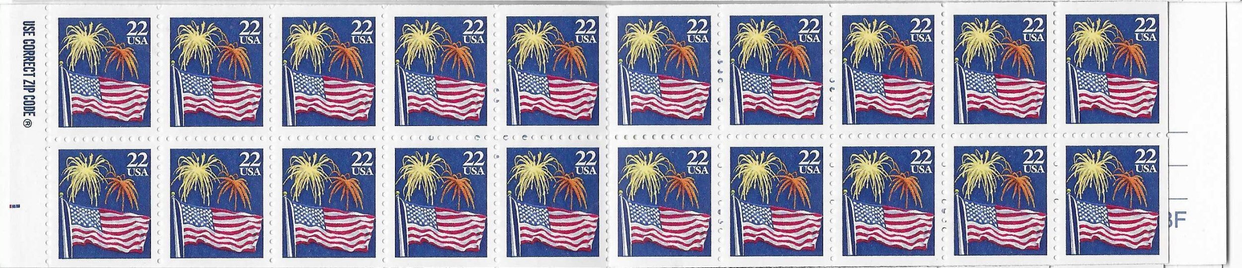 US#2276a $0.22 Flag with Fireworks booklet pane of 20 CV$9.00 | United ...