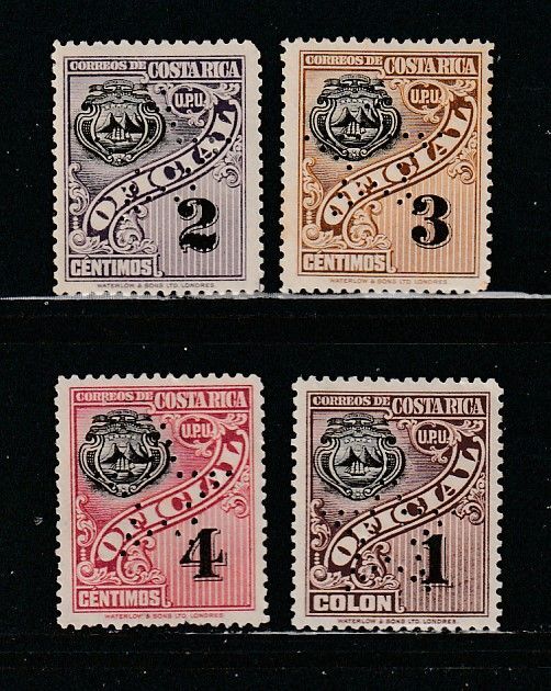 Costa Rica O80-O84, O91 Perfins MH Numerals | Central & South America ...
