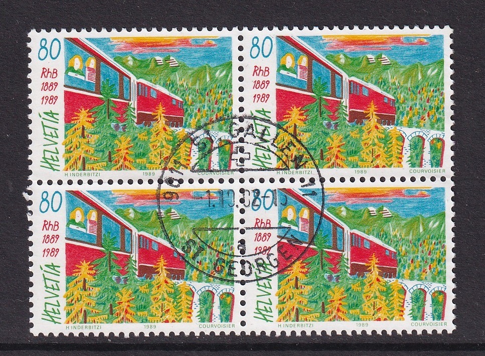 Switzerland #832 used 1989 Rhaetian railway 80c block of 4 | Europe ...