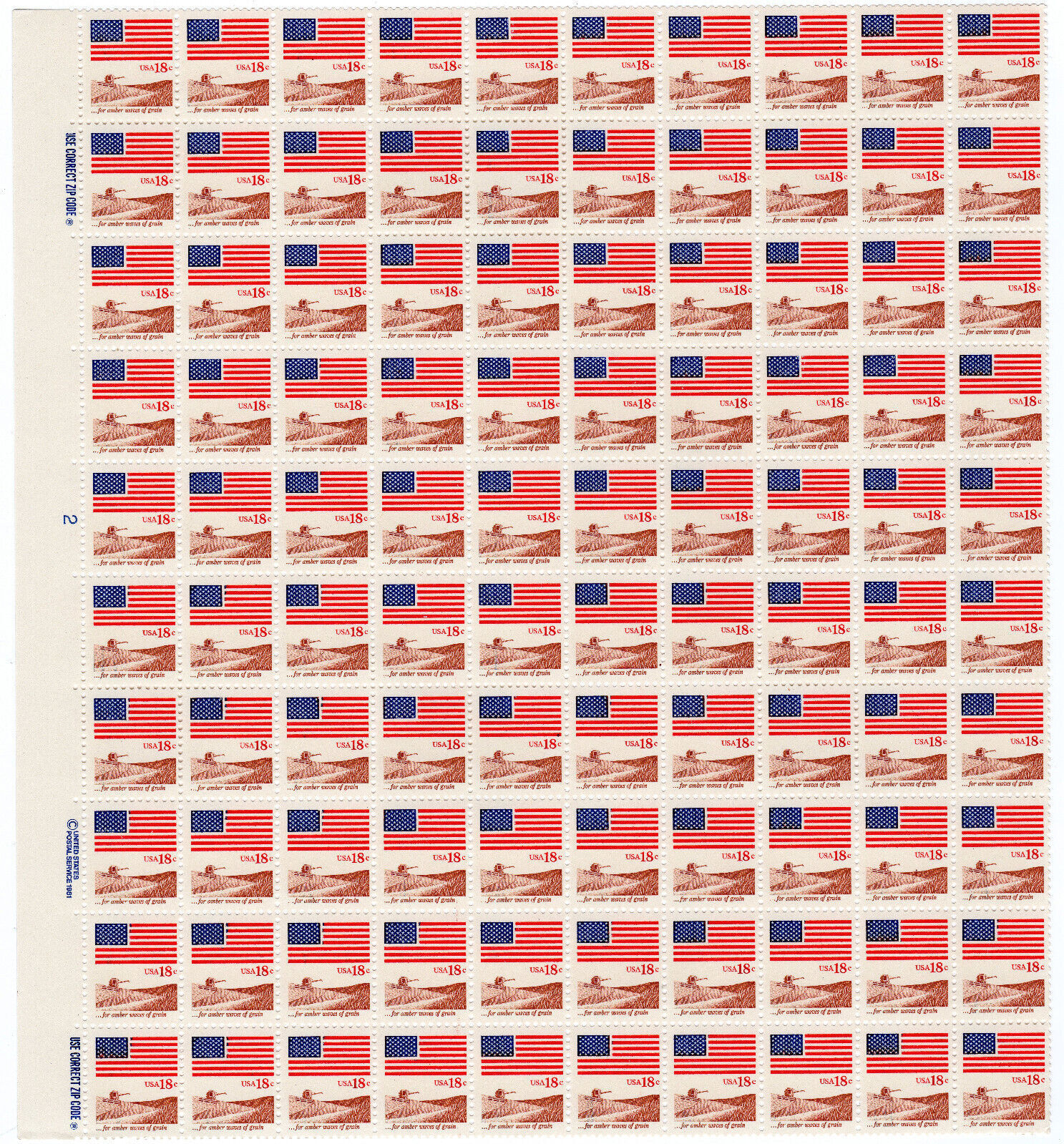 Scott #1890 Flag Amber Grain Field Sheet of 100 Stamps - MNH #1 ...