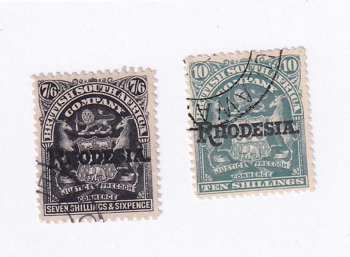 Rhodesia BSA # 97-98 Vf-Used 7/6d & 10sh Crests CAT Value $86.25 ...