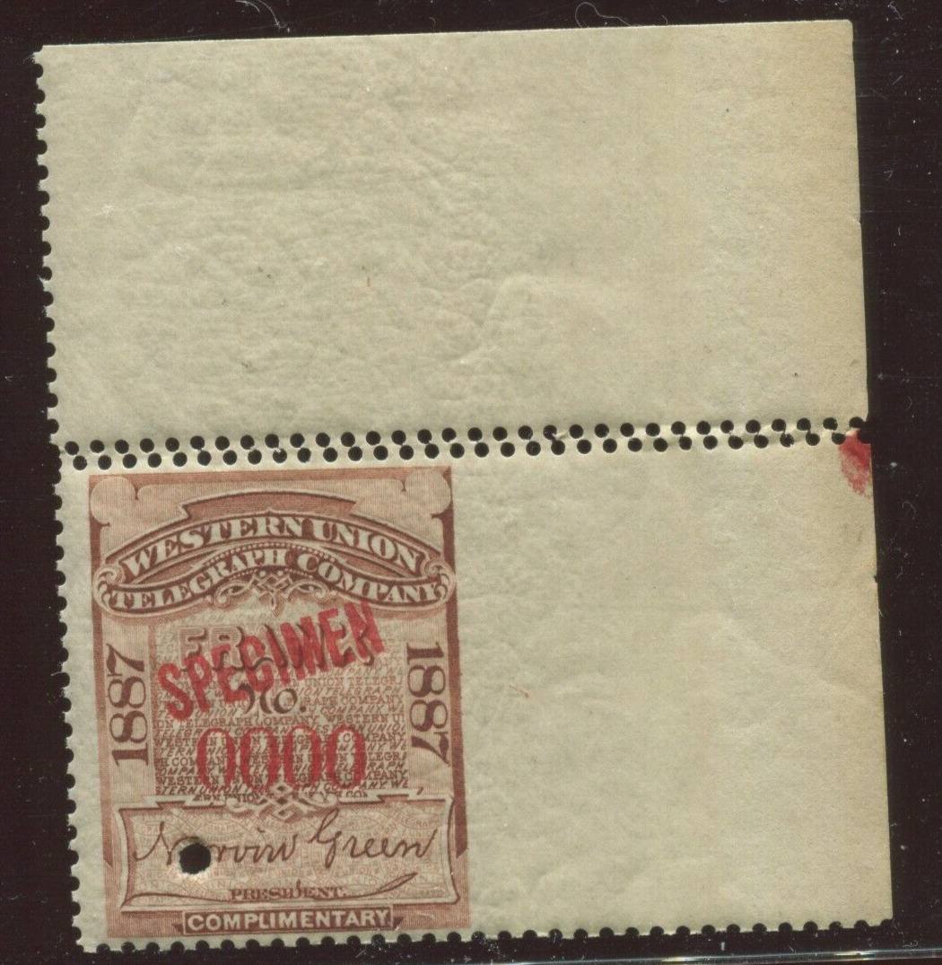 16T17 Western Union Telegraph SPECIMEN Mint Corner Margin Stamp BY2075 ...