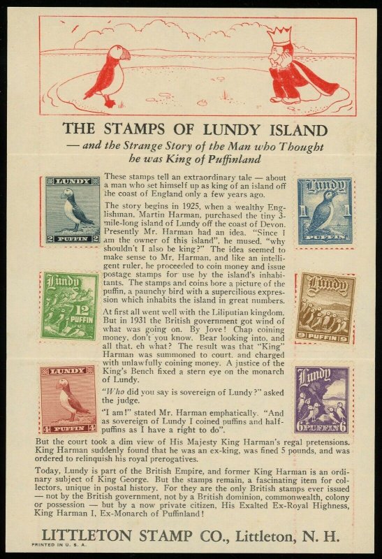 The Stamps of Lundy Island Postage Stamp Collection Souvenir Leaflet ...