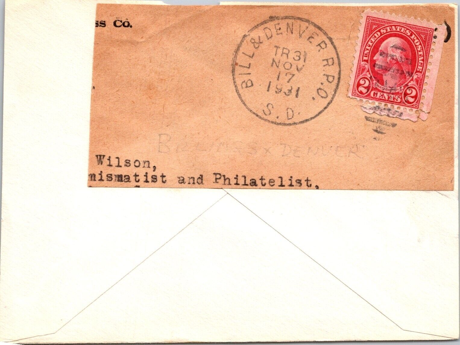 1931 RPO - Bill & Denver - F59773 | United States, Stamp / HipStamp