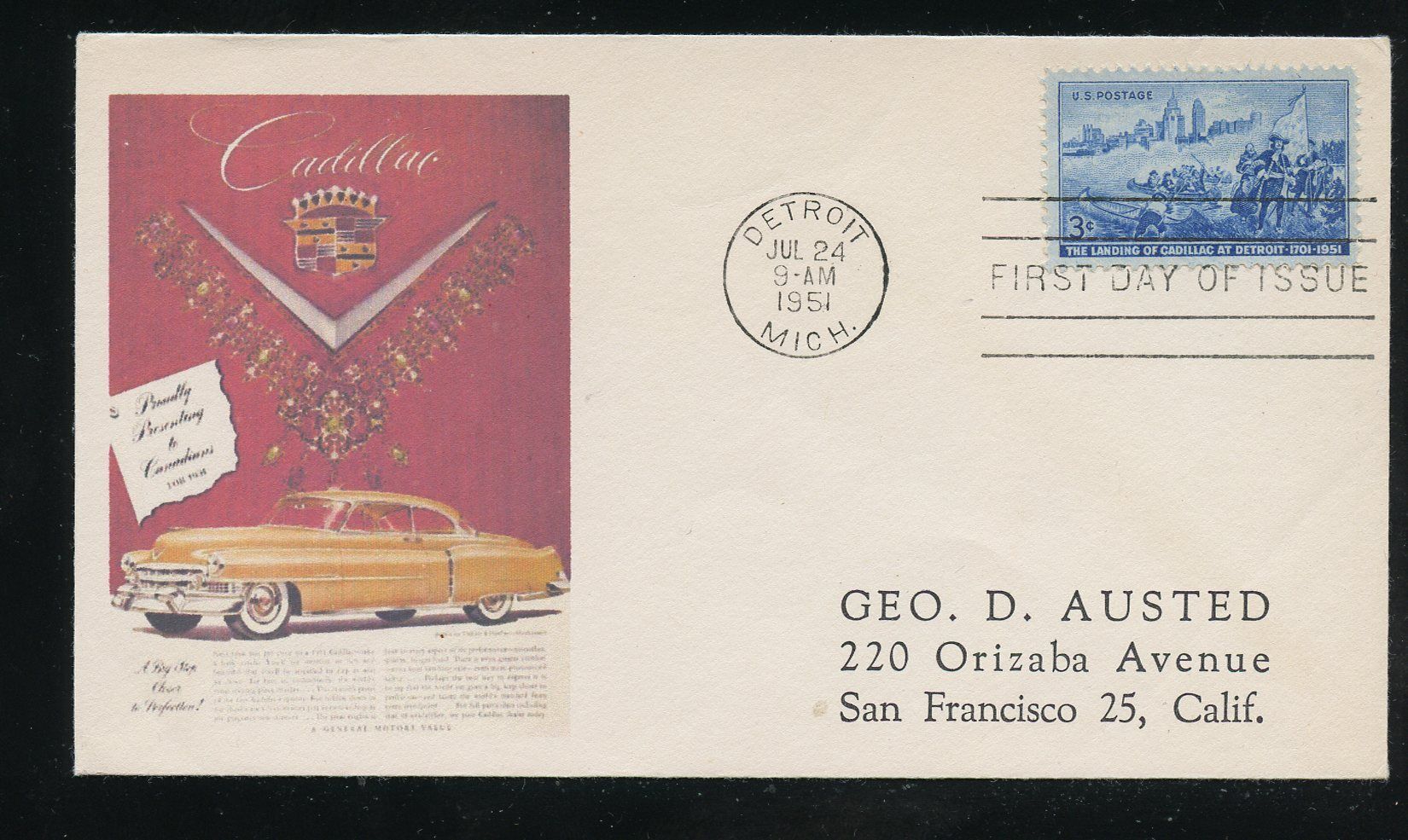US 1000 250th Anniv Landing of Cadillac UA unknown cachet FDC | United ...