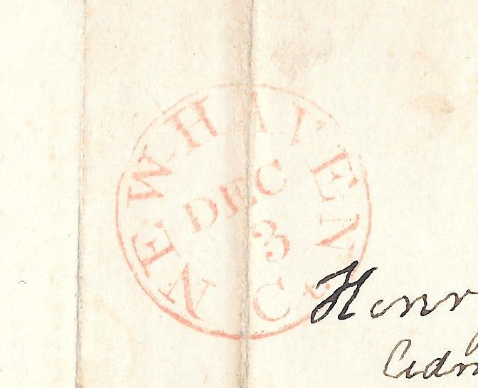 #1839 Stampless Folded Letter New Haven CT. to New Haven CT. DEC/3/1839 ...