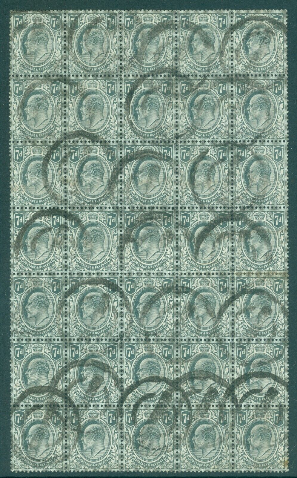 SG 279 Edward VII 7d grey-black block of 35. Good used with rubber ...