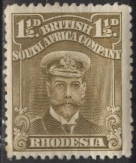 Rhodesia 121 (mhr, pencil marks) 1½p George V as admiral, bister (1913 ...