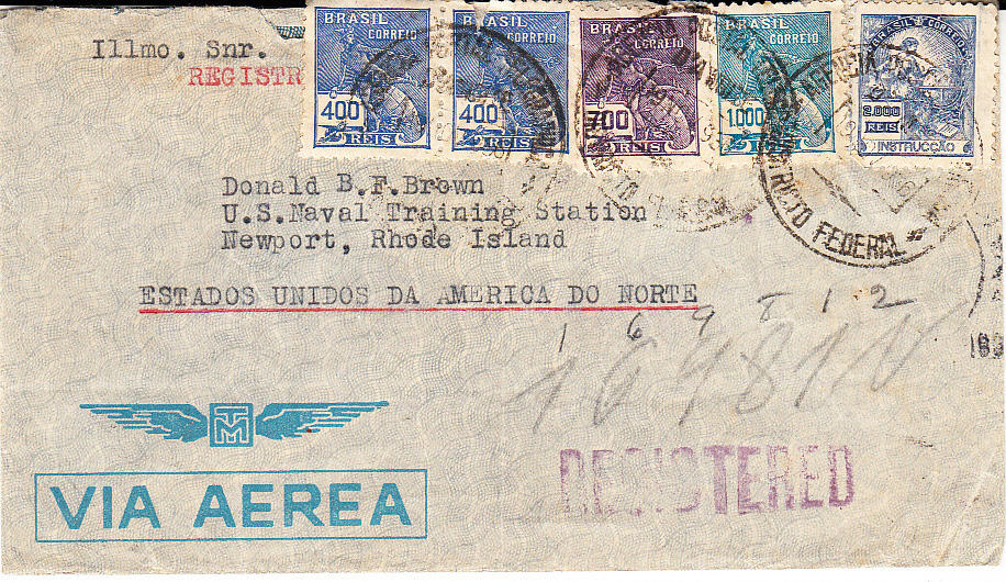 Brazil Air Mail Registered Cover 1936 4500 Reis. Postage | Central ...