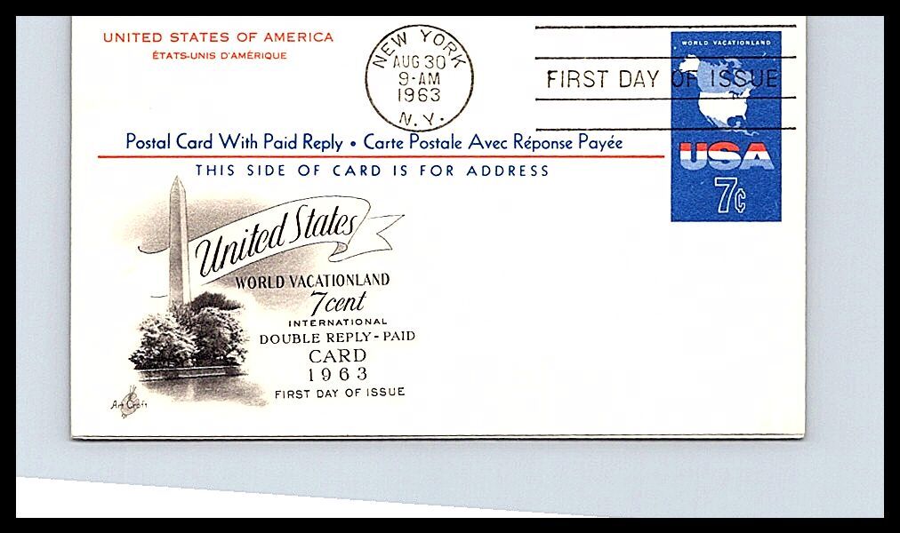 #UY19 Map of the USA Postal Reply Card - Artcraft Cachet SCBL | United ...