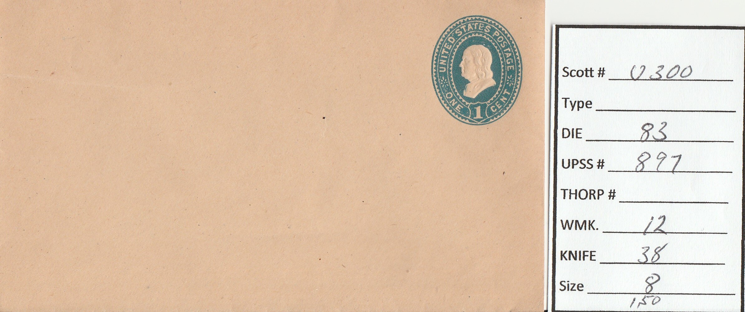 Scott# U300 Die 83 UPSS# 897 1 US envelope . | United States, Postal ...