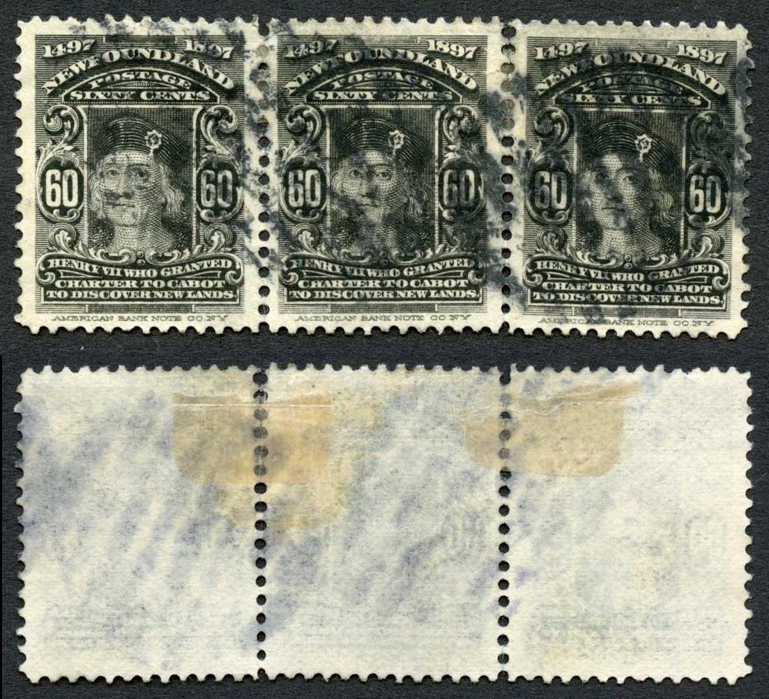 Newfoundland SG79 60c STRIP (middle stamp fault at top right) Cat 66 ...