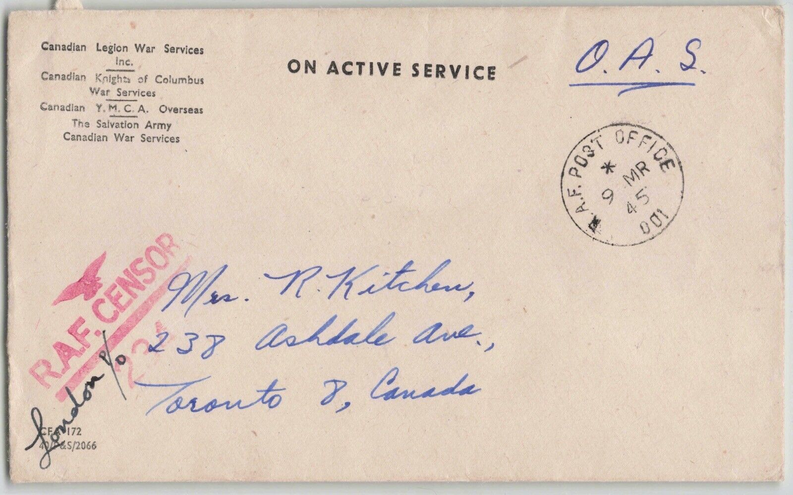 Canada 1945 WWII RAF POST OFFICE 001 "Z Force" Military Cover to ...