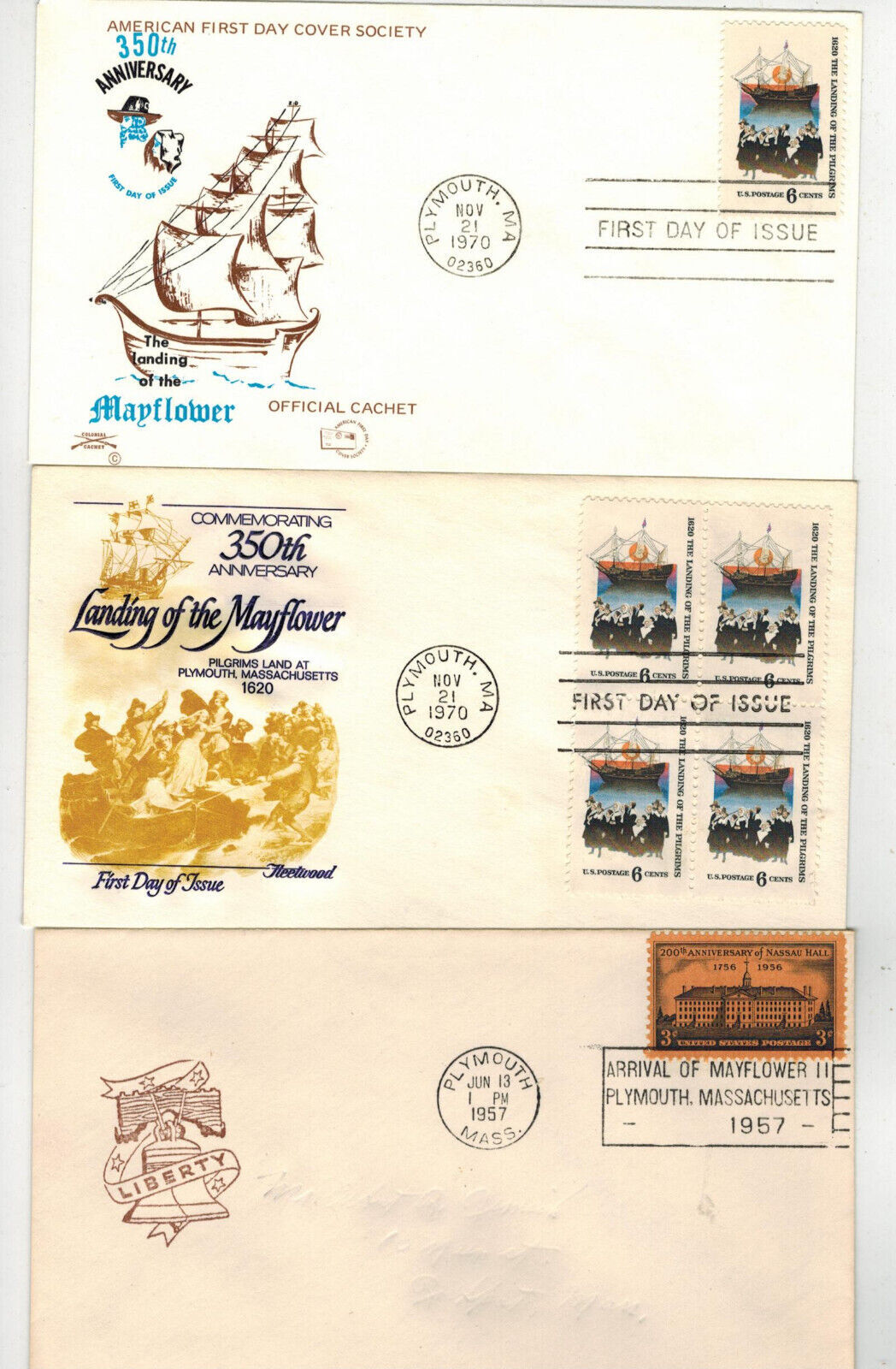1970 Landing of Mayflower Plymouth MA 1420 SET of 3 Fdcs & 1957 Slogan ...