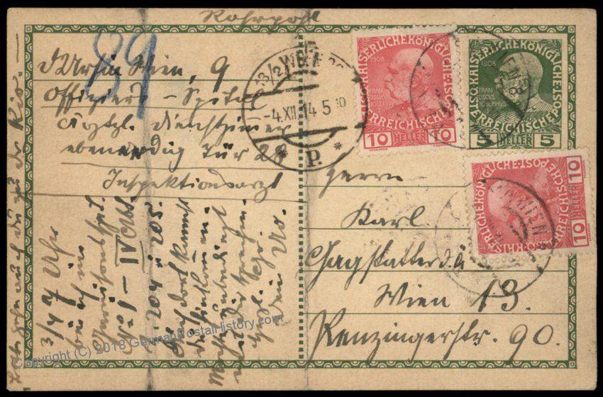 Austria Empire 1914 Upfranked Rohrpost Pneumatic Mail Cover Postal Card ...