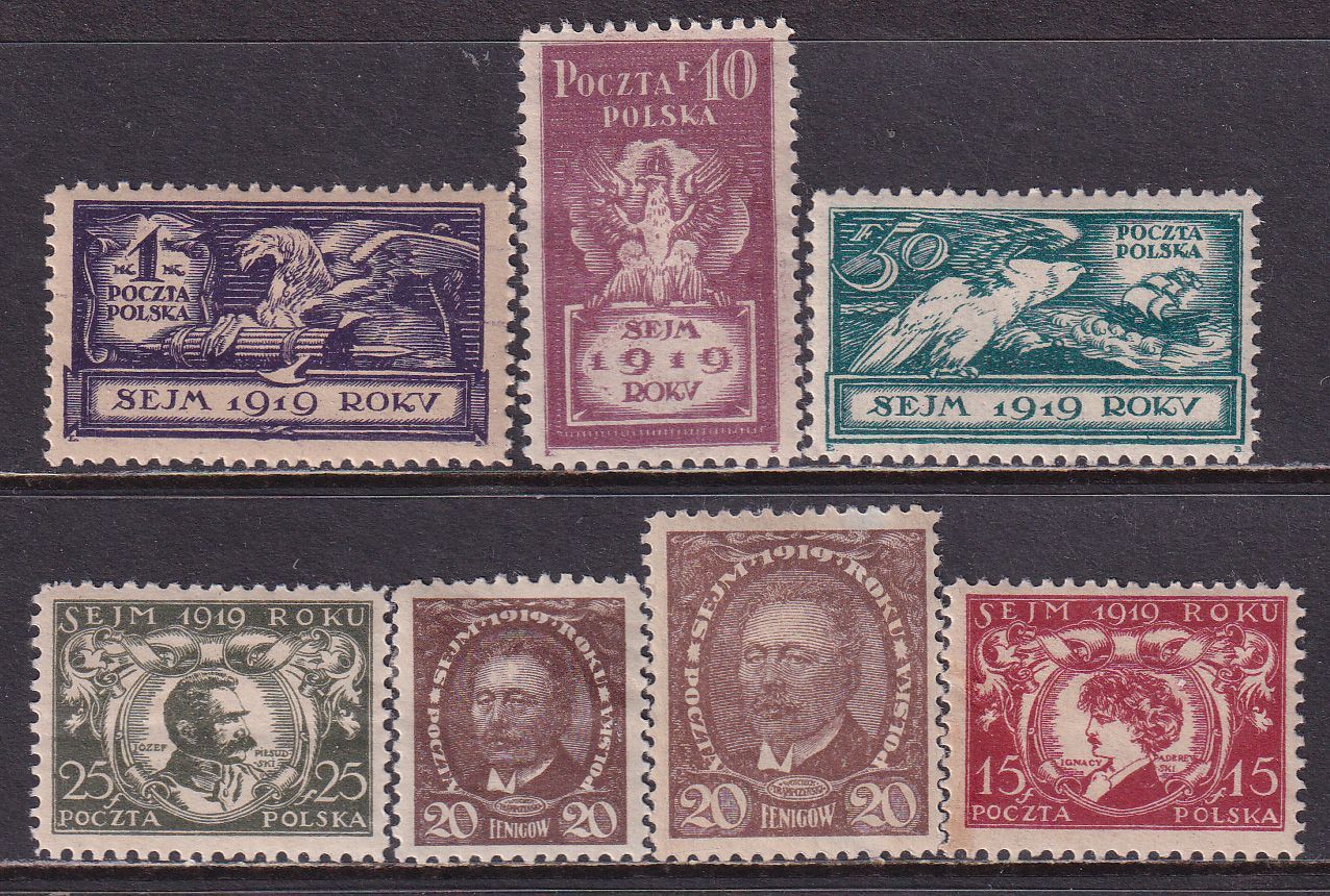 Poland 1919-20 Sc 133-9 First National Assembly of Poland Stamp MH ...