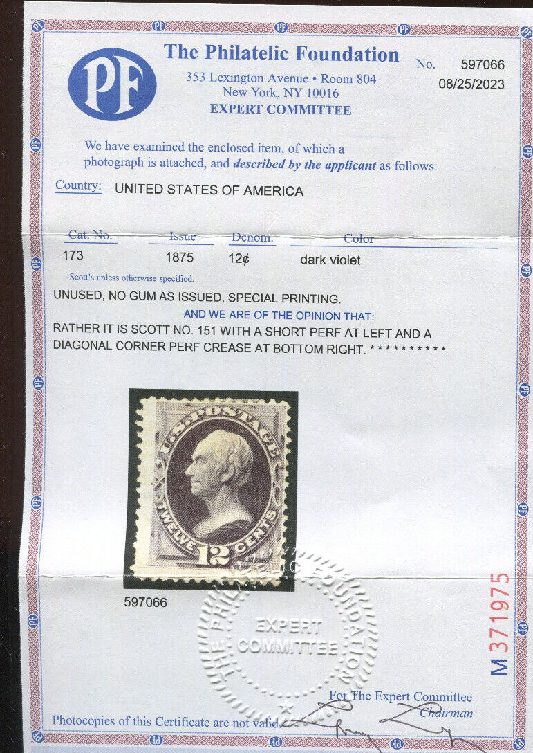 151 Clay Unused Stamp with PF Cert BZ1657 | United States, General ...