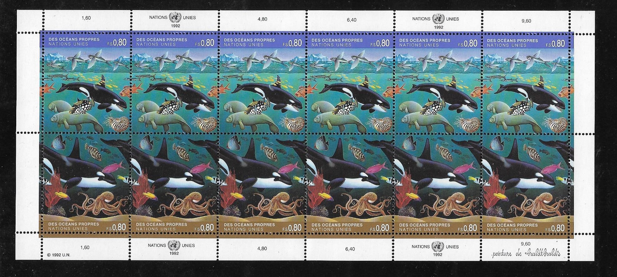 O) 1992 United Nations, Clean Oceans, Surface, Bottom, Whales, Fishes, Octo... | Worldwide ...