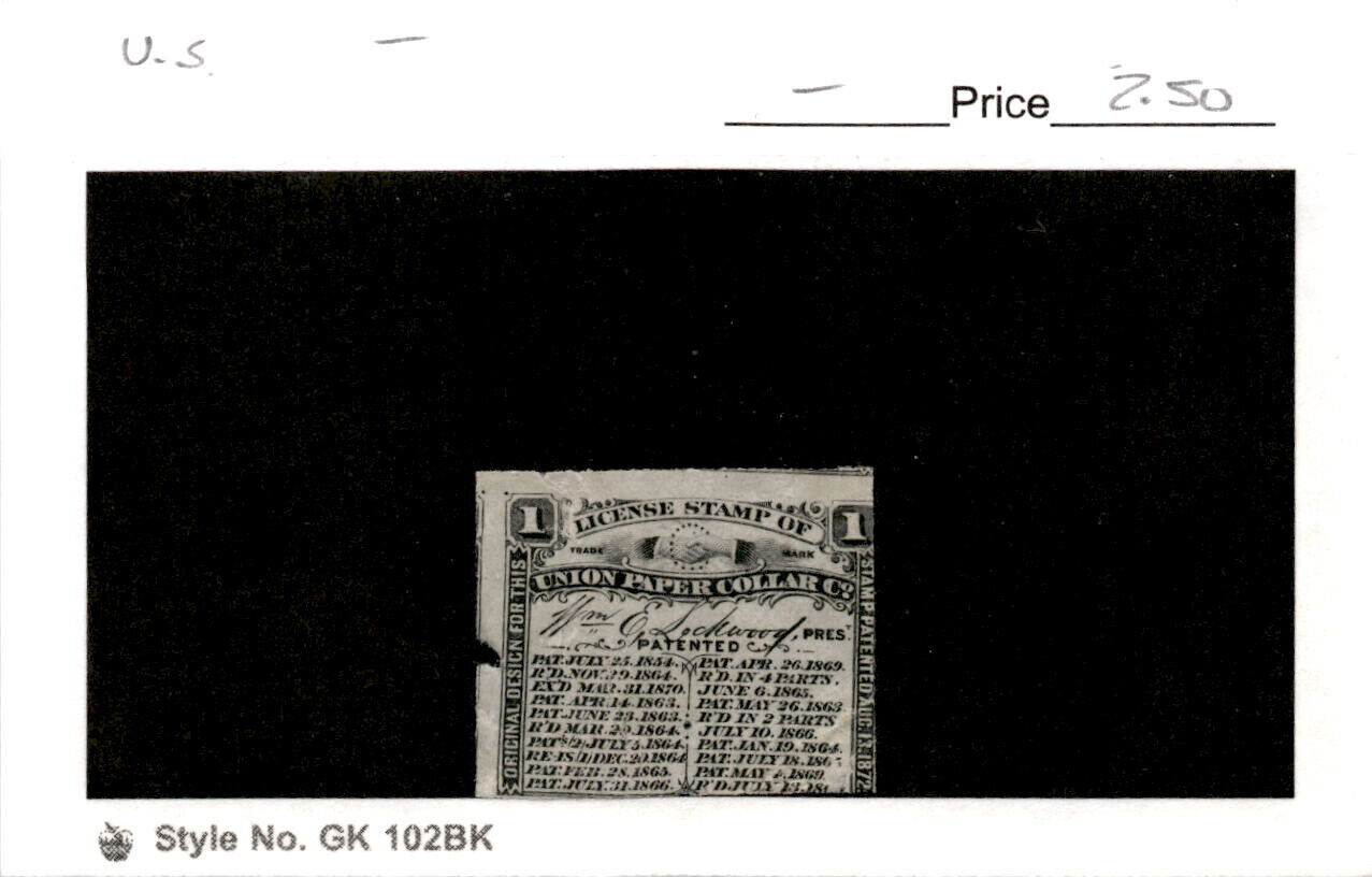 United States Postage Stamp, # License Stamp Union Paper Collar Co ...