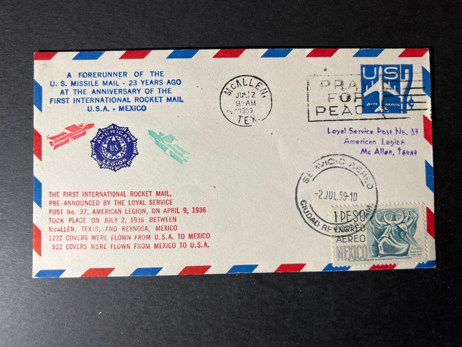 1959 USA Airmail Cover McAllen TX Local Use 23 Years First ...