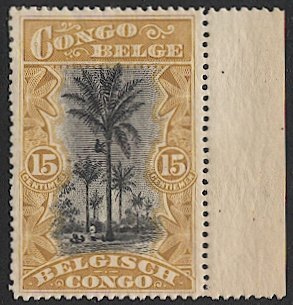 BELGIAN CONGO 1910 Sc 47 15c Palm Tree, Mint NH VF margin single, DG ...