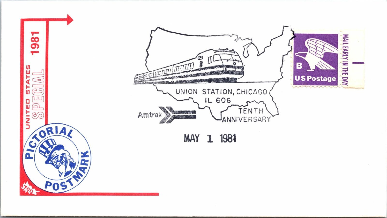 10th Anniversary Amtrak Union Station Chicago Pictorial Postmark Cover ...