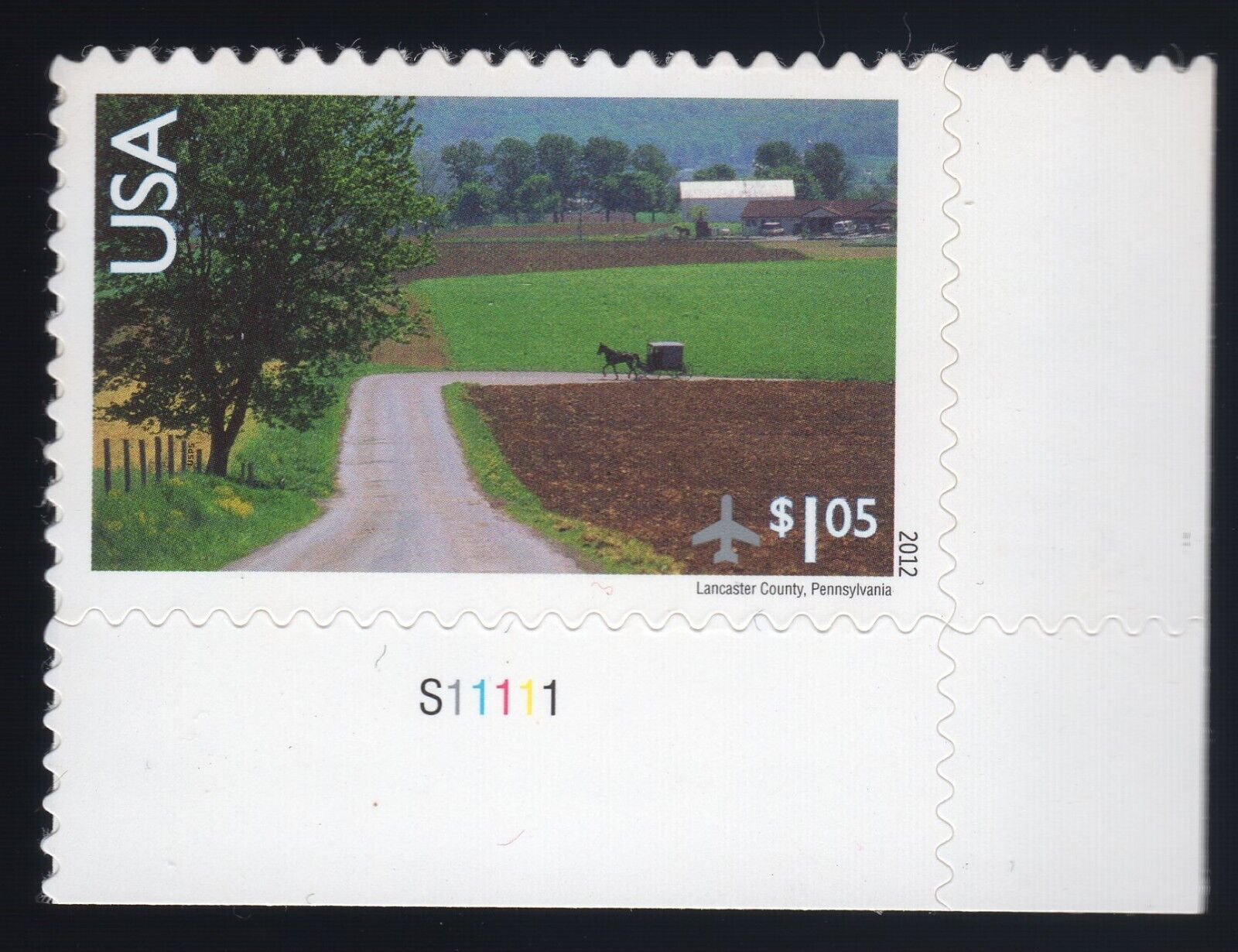 Scott #c150 Lancaster, PA (Amish) $1.05 Plate # Single Airmail Stamp ...