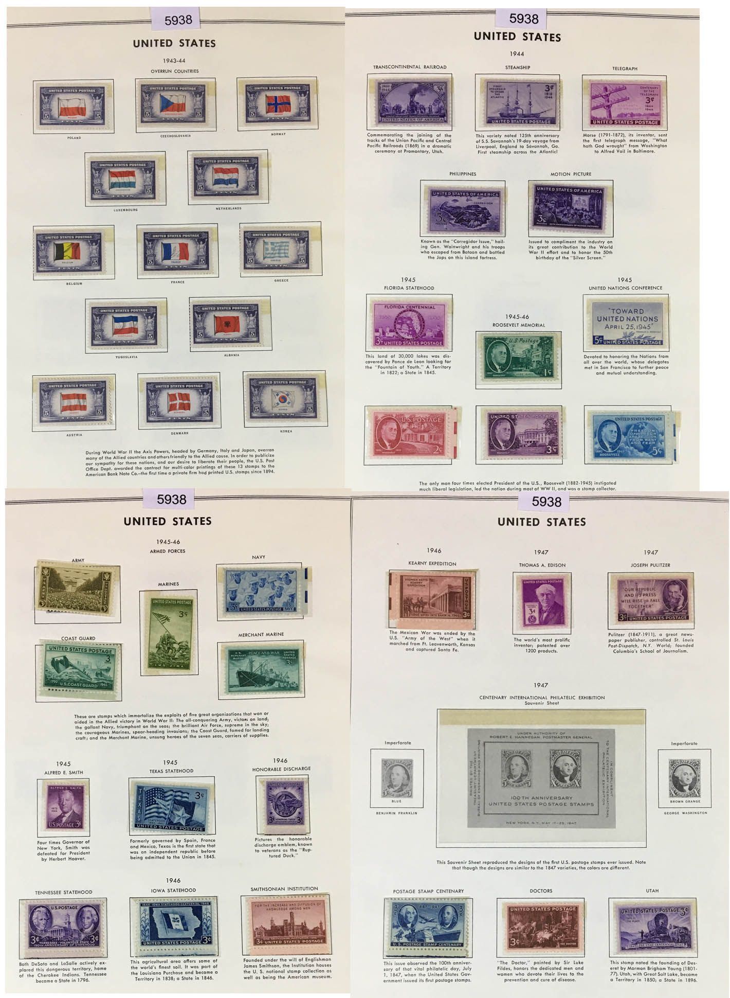 US Stamps #1933-1947 Collecton Mint OG CAT. $ LOT #5938 | United States ...
