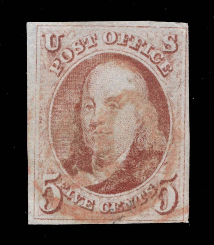 US Stamps # 1 Orange "10" Cancel Imperf Used CAT. $1,175 LOT #18115 ...