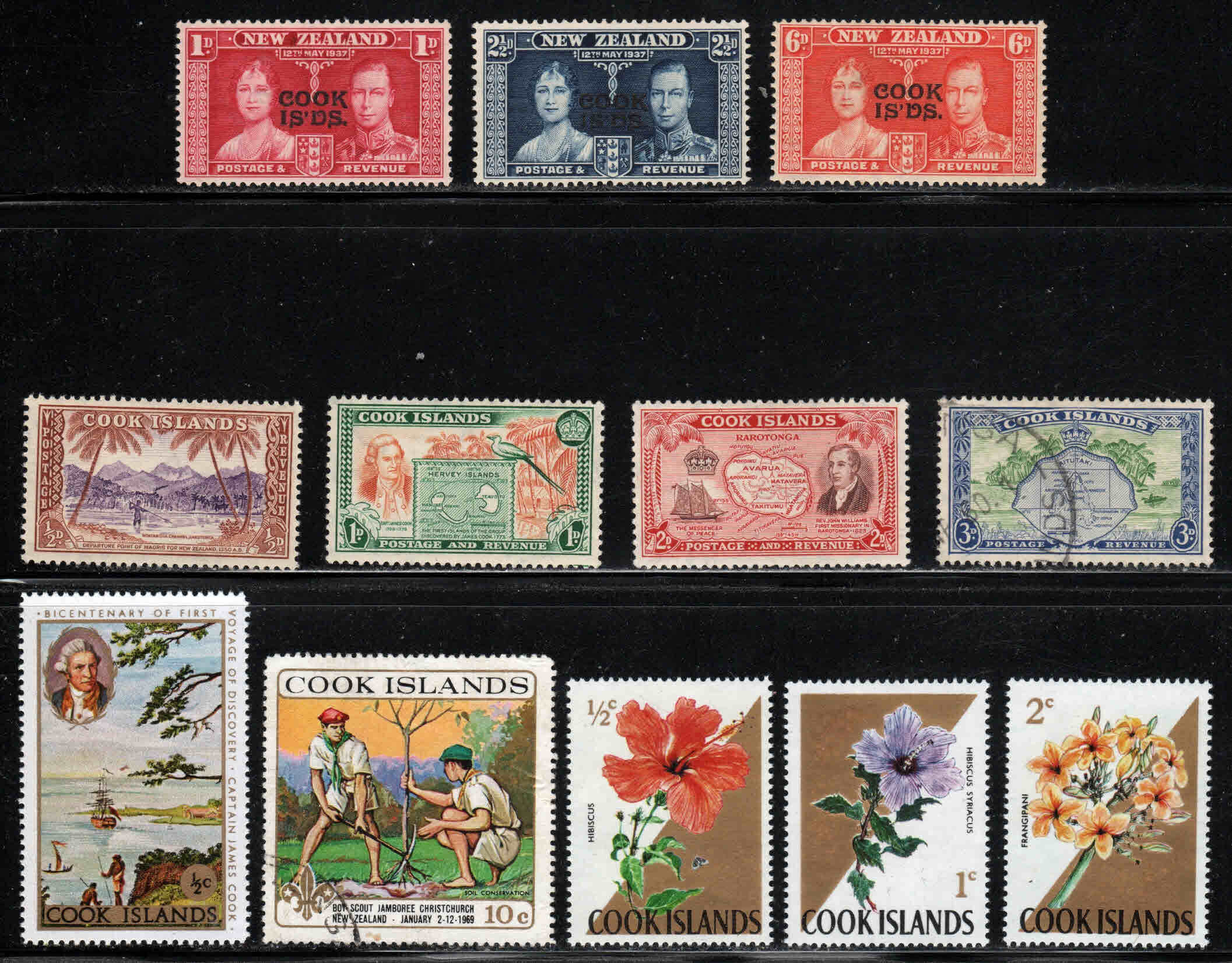 Cook Islands ~ Group of 12 Different Stamps ~ MX Conditions ...