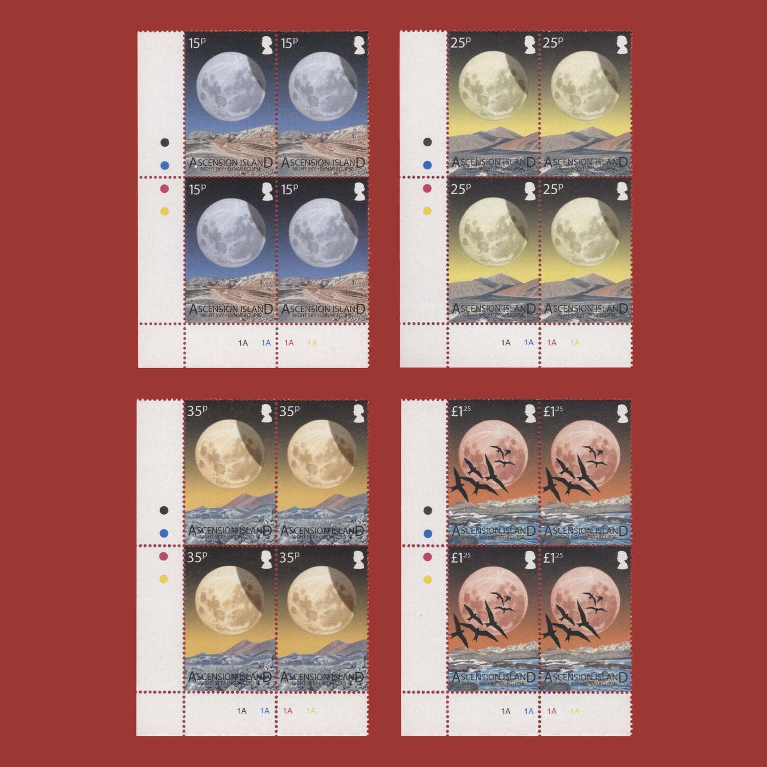 Ascension 2004 (MNH) Lunar Eclipse traffic light/plate blocks ...