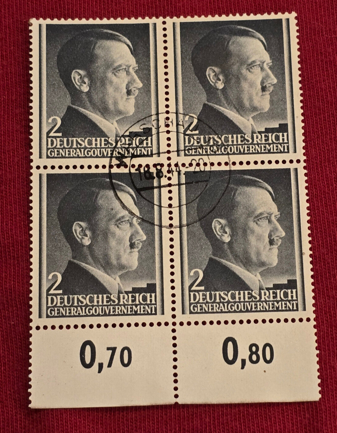 1944 ADOLF HITLER Stamp block x 4 THIRD REICH NSDAP Nazi Germany WW2 ...