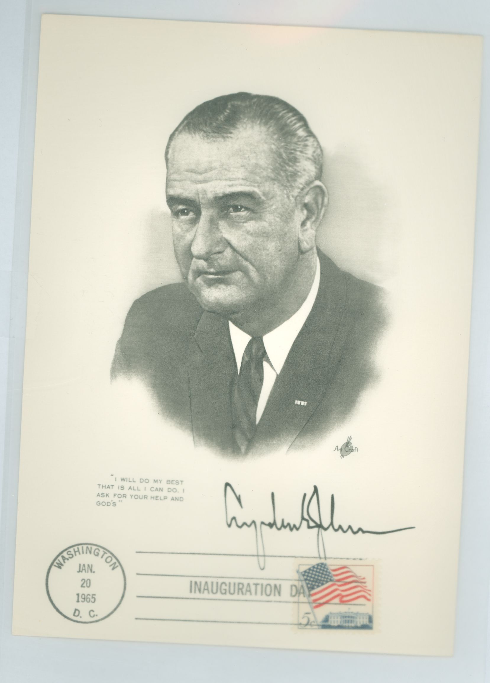 US 1208 L. B. Johnson, Art Craft, Inauguration Day Photo with ...