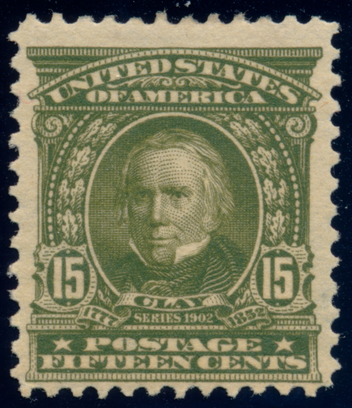 US 309 15c 1903 Second Bureau Henry Clay olive green Fine unused OG ...