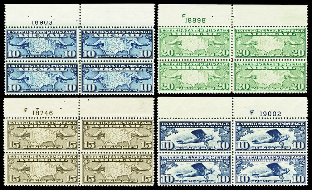 Scott C7-C10 1926-1927 10c-20c Airmail Mint Plate Number Blocks of 4 NH ...