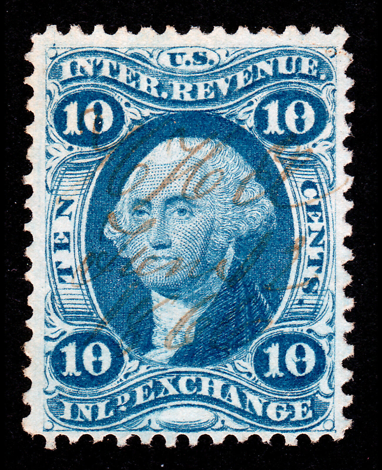 REVENUE STAMP INLAND EXCHANGE SCOTT #R36C PEN CANCEL 1866 / HipStamp