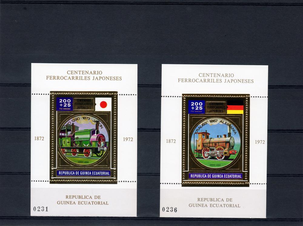 Equatorial Guinea 1972 Japanese Trains Gold Foil 6 S/S Perforated Mi#33 ...