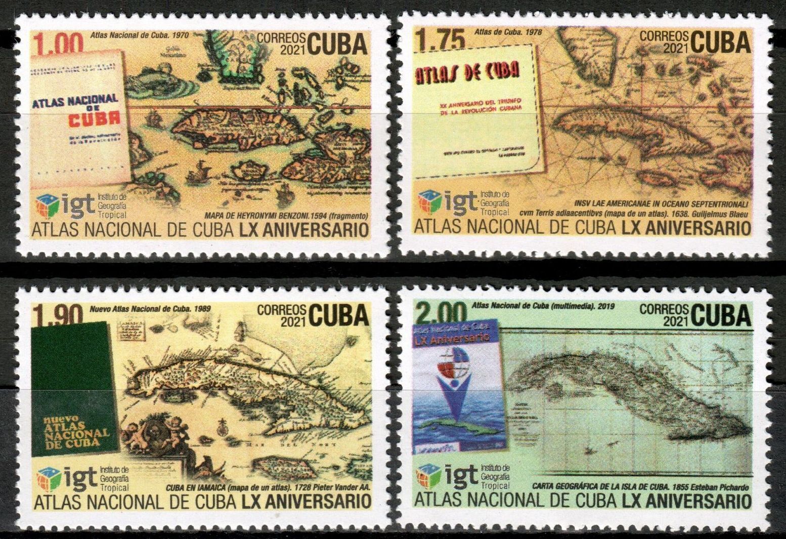 CUBA 2021 NATIONAL ATLAS maps cartology CPL SET of 4 2021 MNH ...