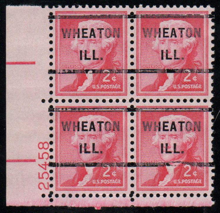 US #1055 PRECANCELED PLATE BLOCK, VF mint never hinged, super fresh ...