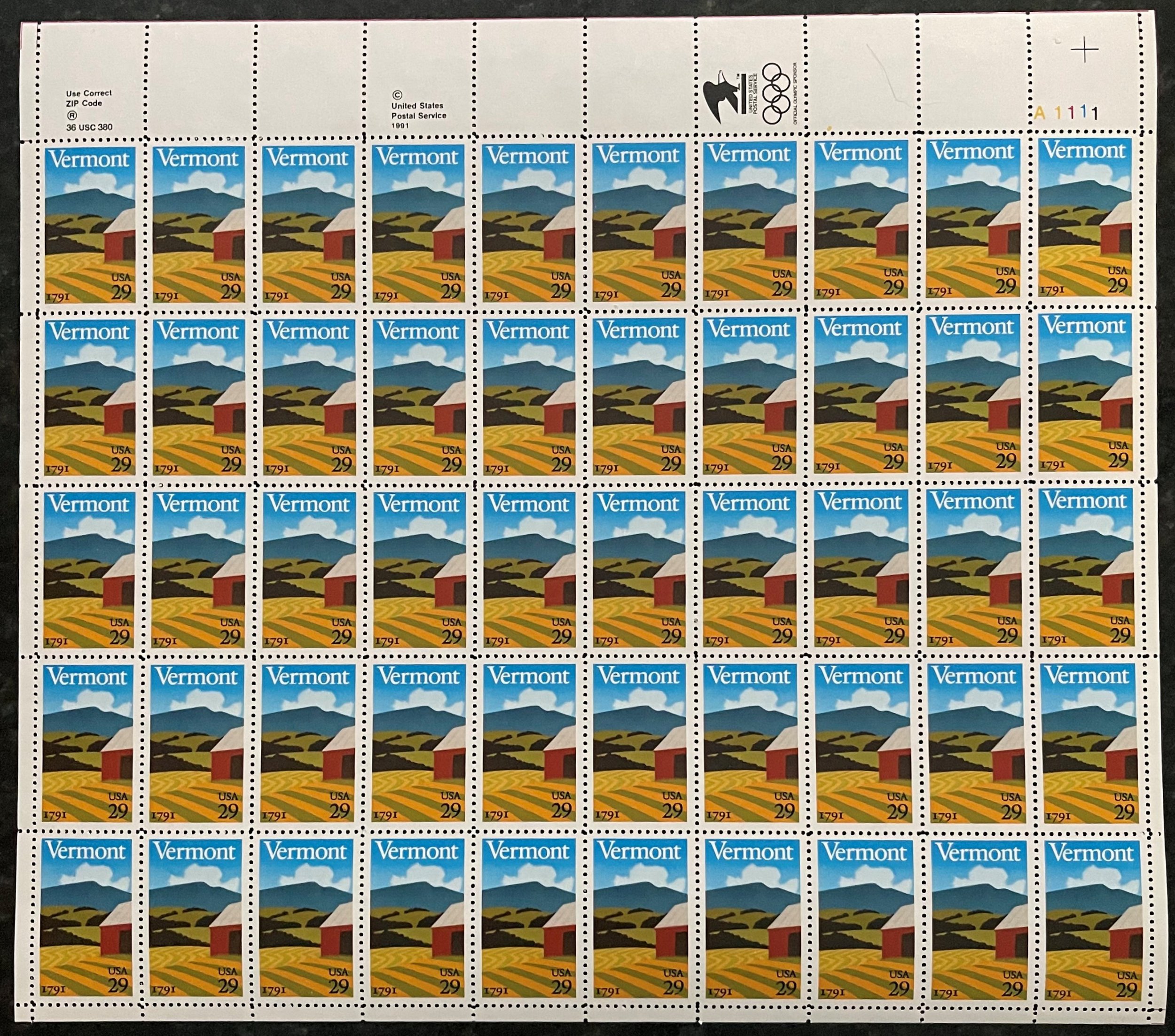 2533 VF OG NH, 29c Vermont Statehood Sheet, g..MORE.. sheet2533 ...