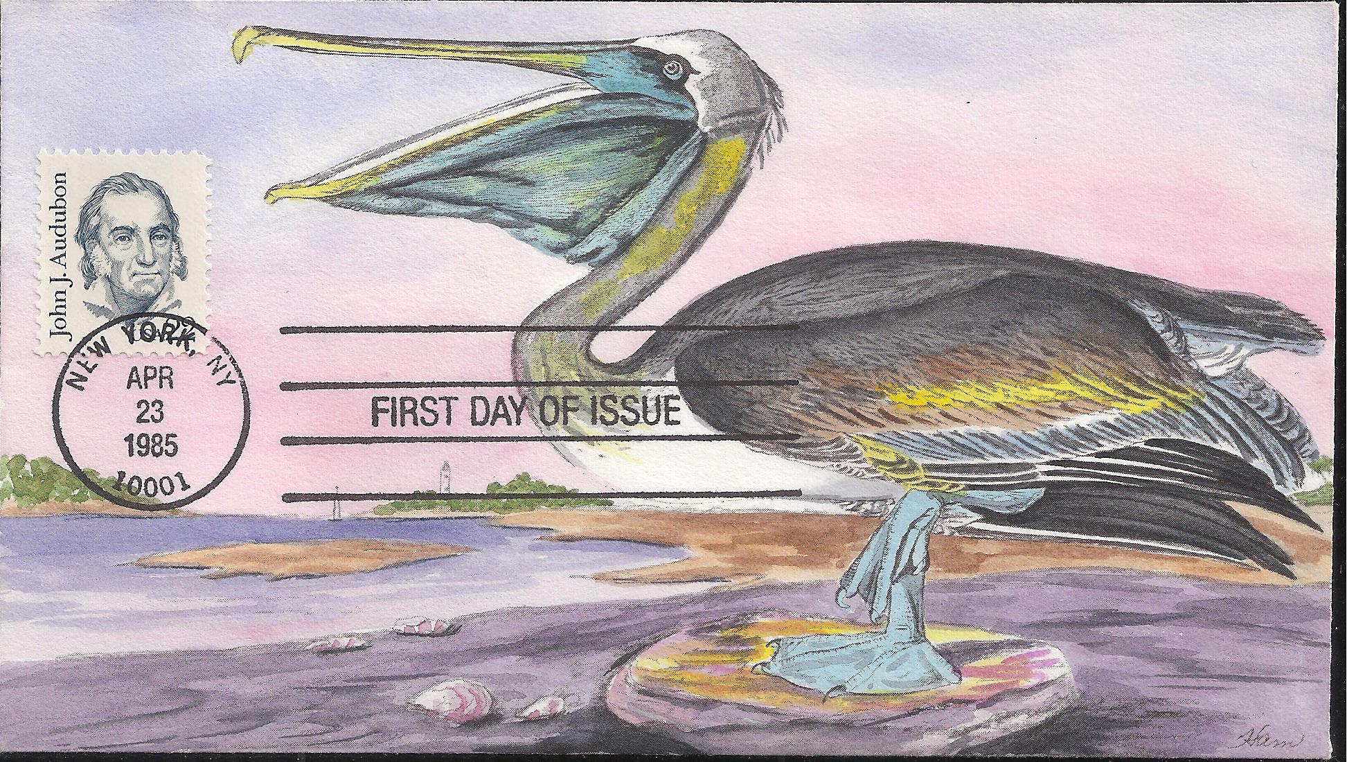 Lois Hamilton (Ham) Hand Painted FDC for the 1985 22c John J. Audubon ...
