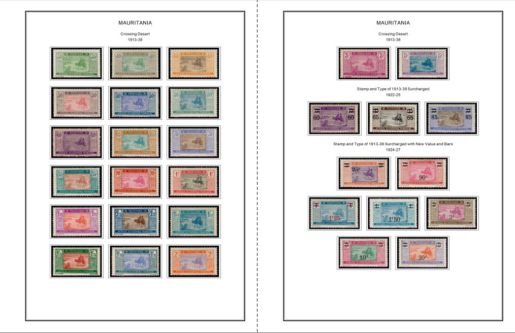 COLOR PRINTED MAURITANIA 1906-1944 STAMP ALBUM PAGES (15 illustrated ...